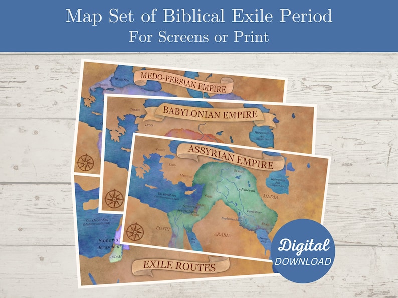 Biblical Exile Map Set, Bible Maps, Old Testament Maps, Babylonian ...