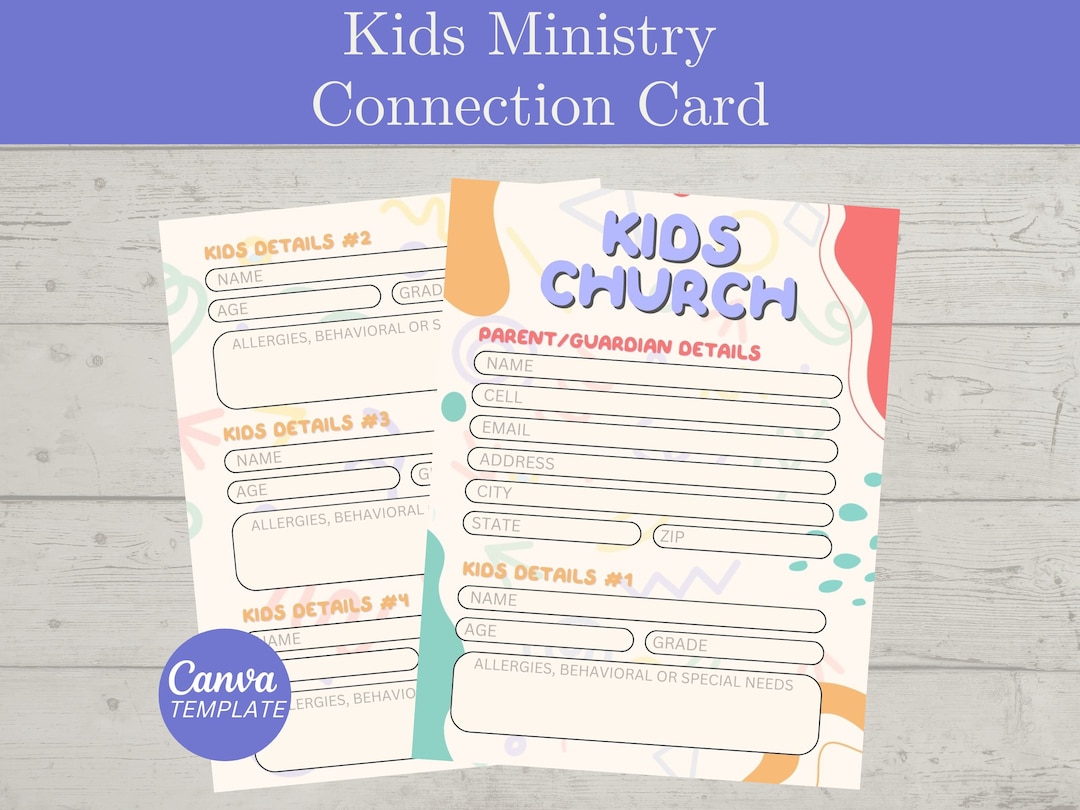 Kids Church Connection Card: Ministry Registration Form (canva Template ...