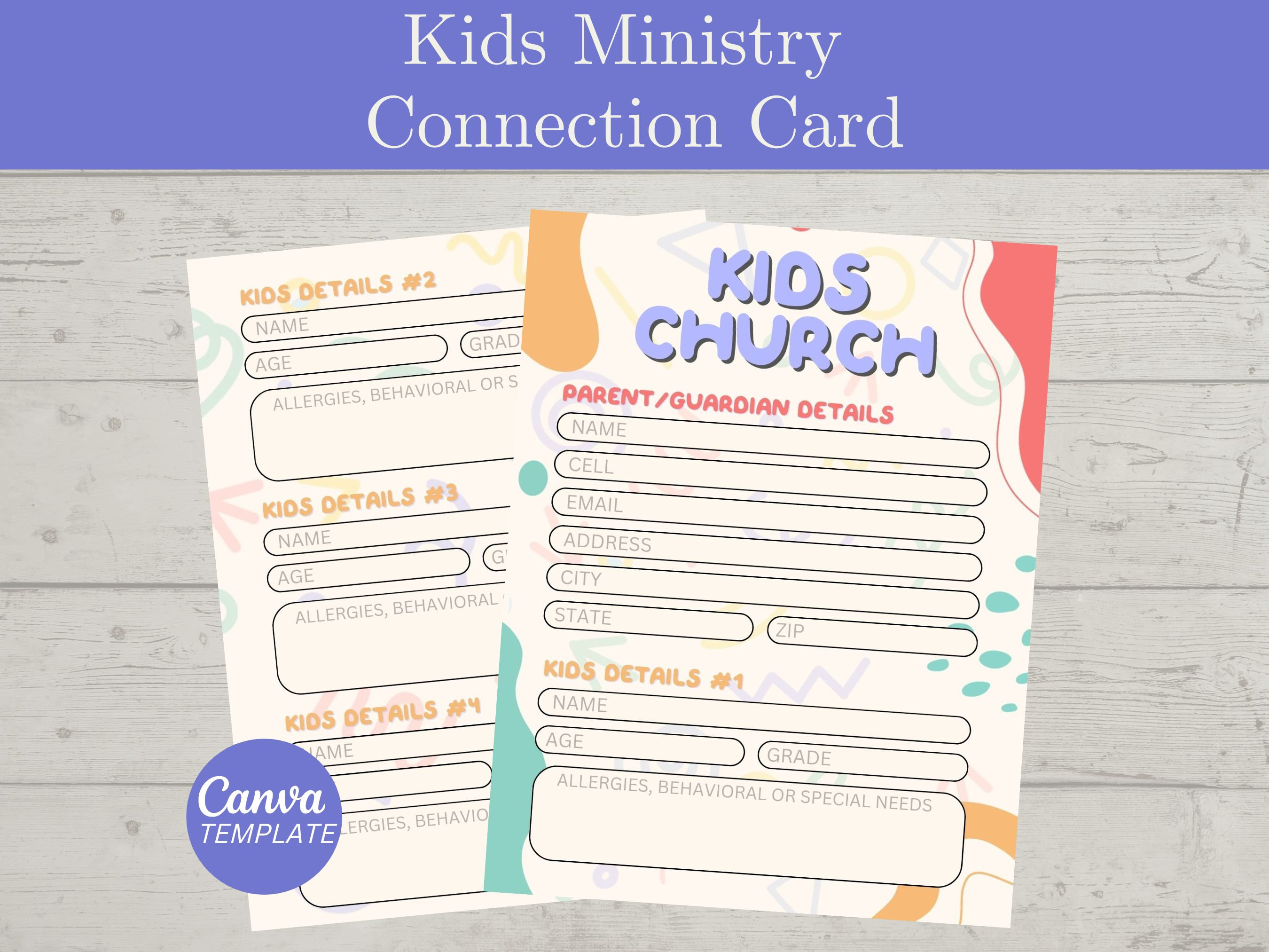 Kids Church Connection Card, Kids Ministry Registration Form, Kids Club ...