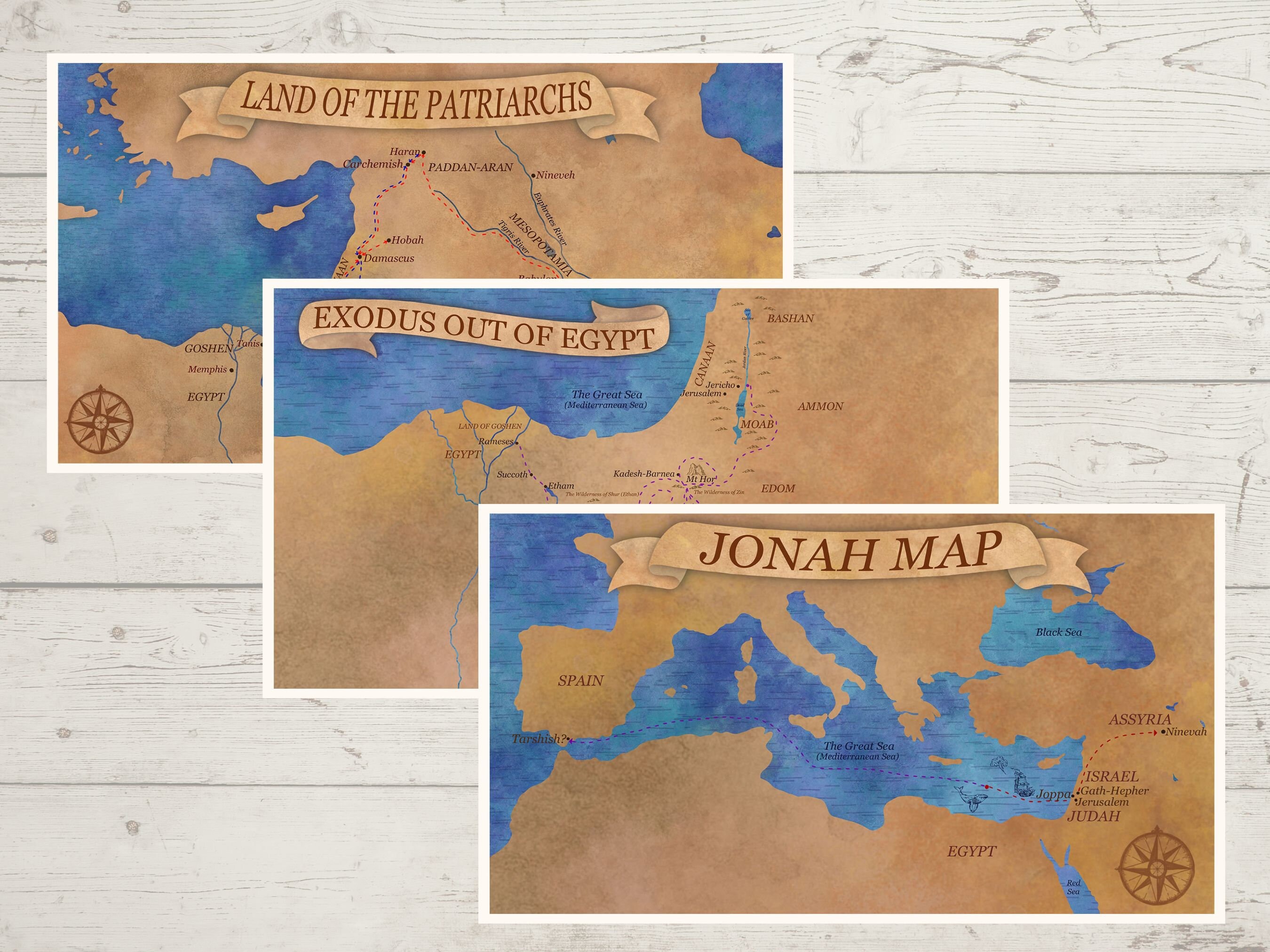 Old and New Testament Map Set, Bible Maps, Map of Israel, Map of Judah ...