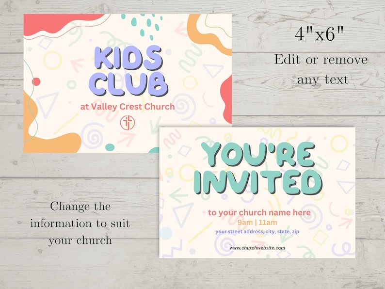 Kids Church Postcard Invitation, Kids Ministry Invitation, Kids Club ...
