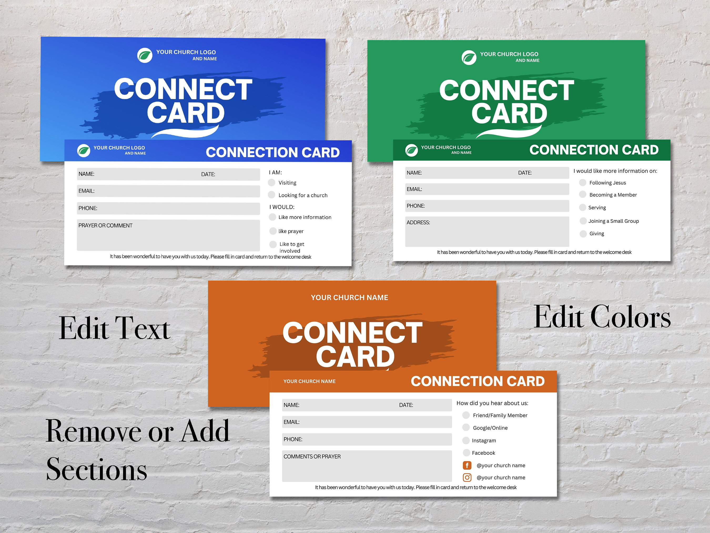 Church Connection Card, Customisable Welcome to Church Card, Connect ...