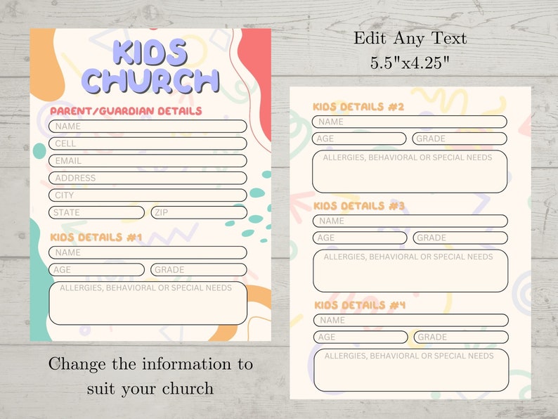 Kids Church Connection Card, Kids Ministry Registration Form, Kids Club ...