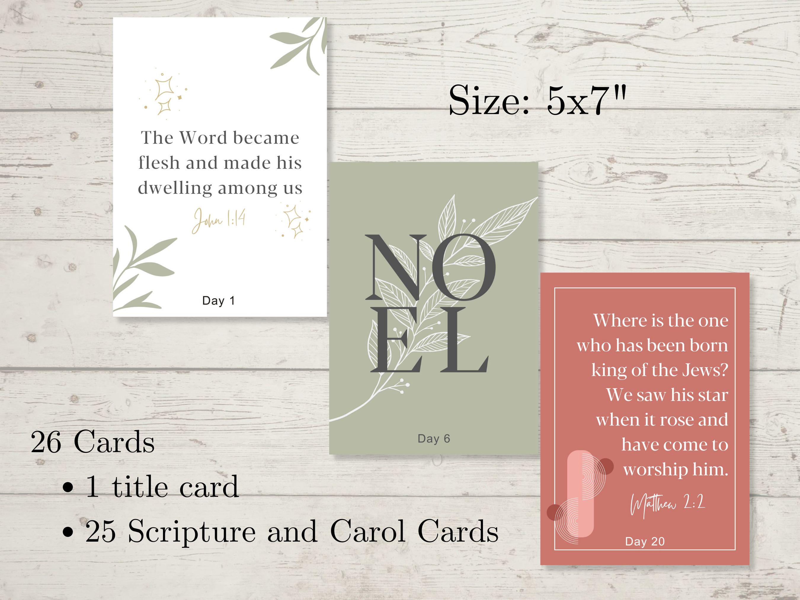 Advent Bible and Carols Printable Cards, Christmas Bible Verse Cards ...