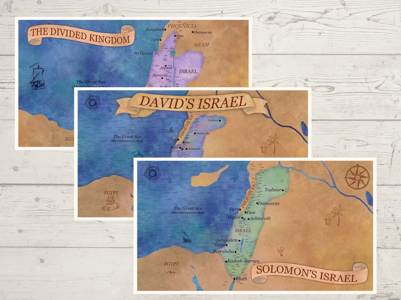 Old and New Testament Map Set, Bible Maps, Map of Israel, Map of Judah ...