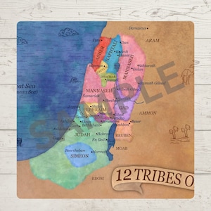 Biblical Map of 12 Tribes of Israel for Screens, Bible Map, Old ...