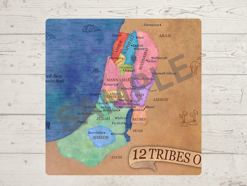 Biblical Map of 12 Tribes of Israel for Screens, Bible Map, Old ...
