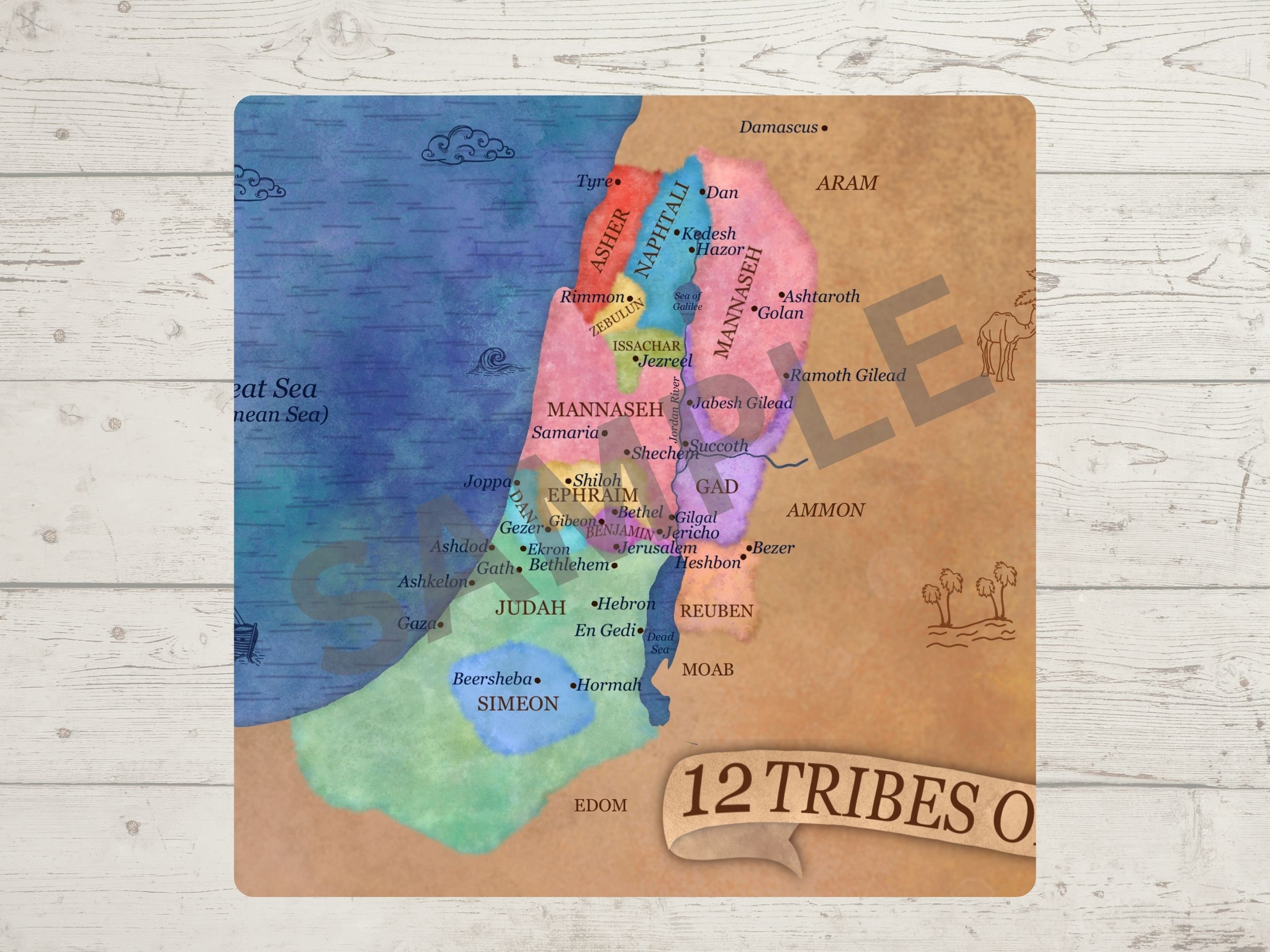 Biblical Map of 12 Tribes of Israel for Screens, Bible Map, Old ...