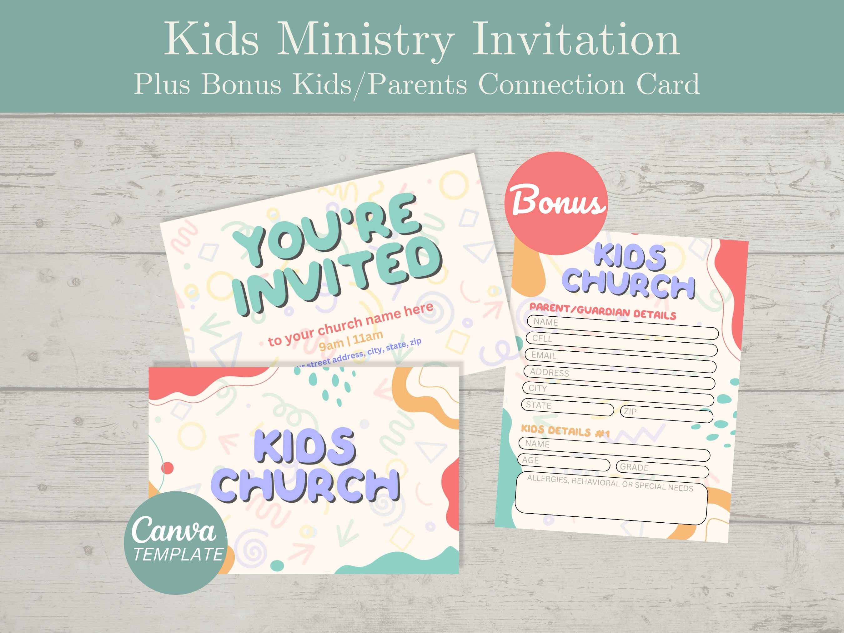 Kids Church Postcard Invitation, Kids Ministry Invitation, Kids Club ...