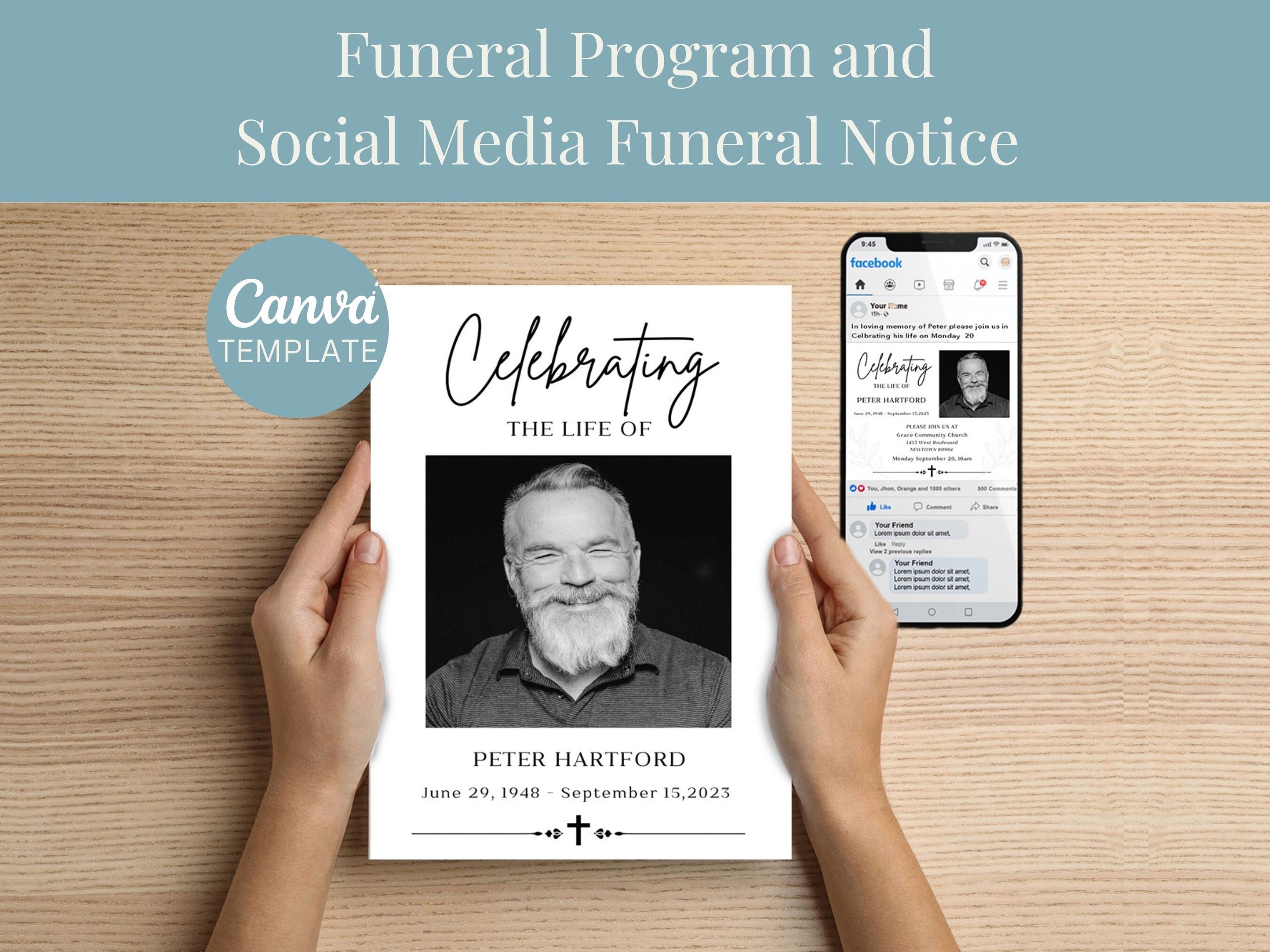 Christian Funeral Program & Social Media Notice Template, Funeral Order ...