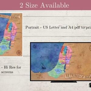 Biblical Map of 12 Tribes of Israel for Screens, Bible Map, Old ...