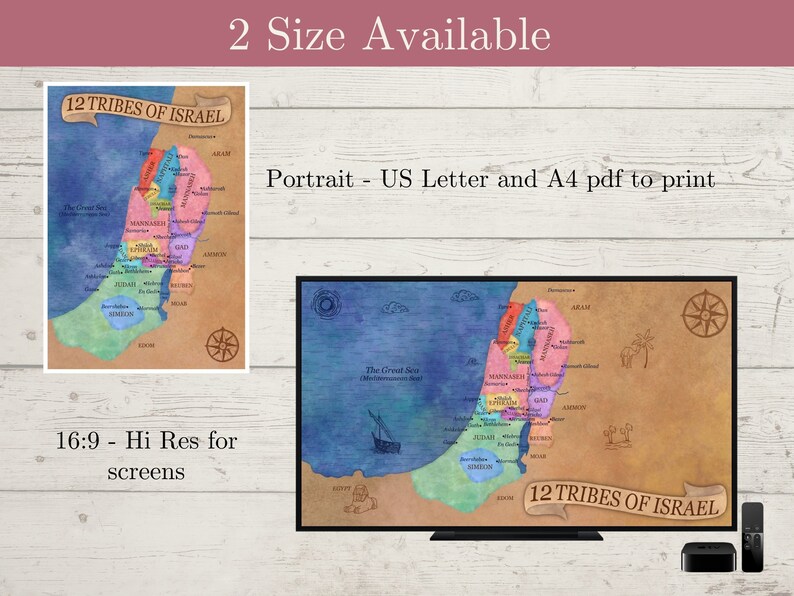 Biblical Map of 12 Tribes of Israel for Screens, Bible Map, Old ...