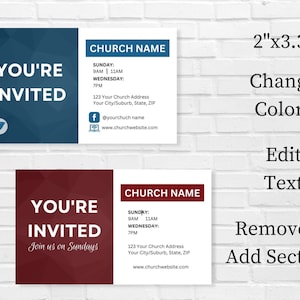 Editable Church Invitation Card: Business Card Size Canva Template ...