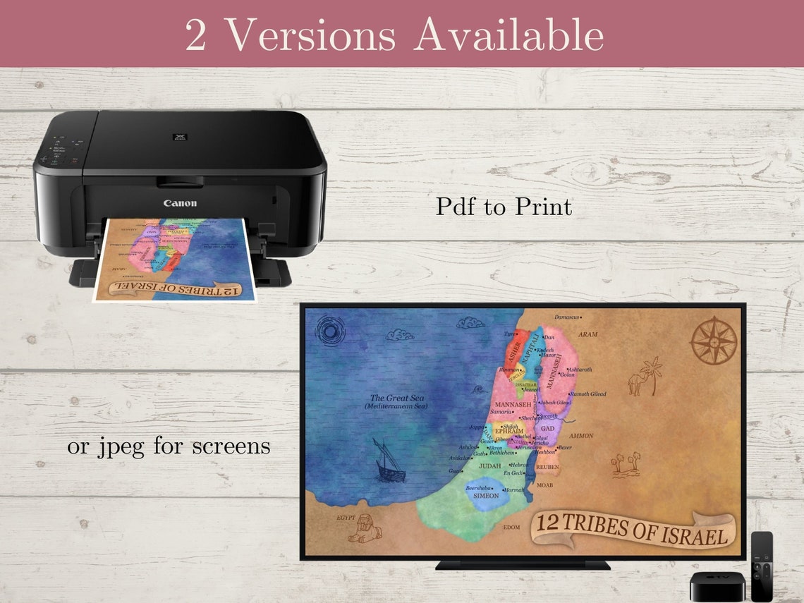 Biblical Map of 12 Tribes of Israel for Screens, Bible Map, Old ...