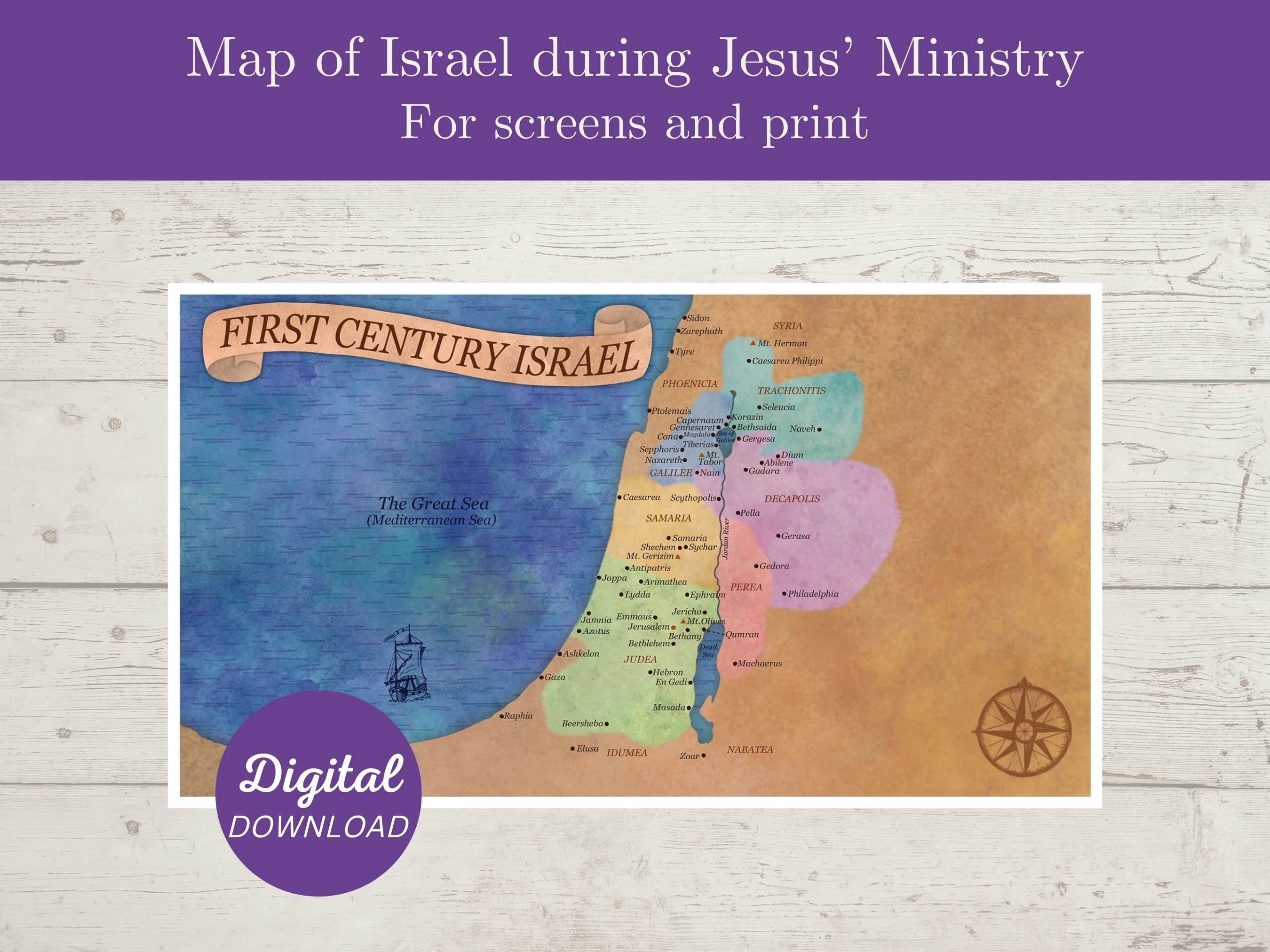 Biblical Map of Israel During Jesus' Ministry, Map of First Century ...