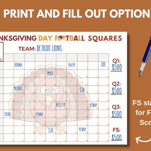 Thanksgiving Football Squares Template: Editable Printable (PDF) - Etsy