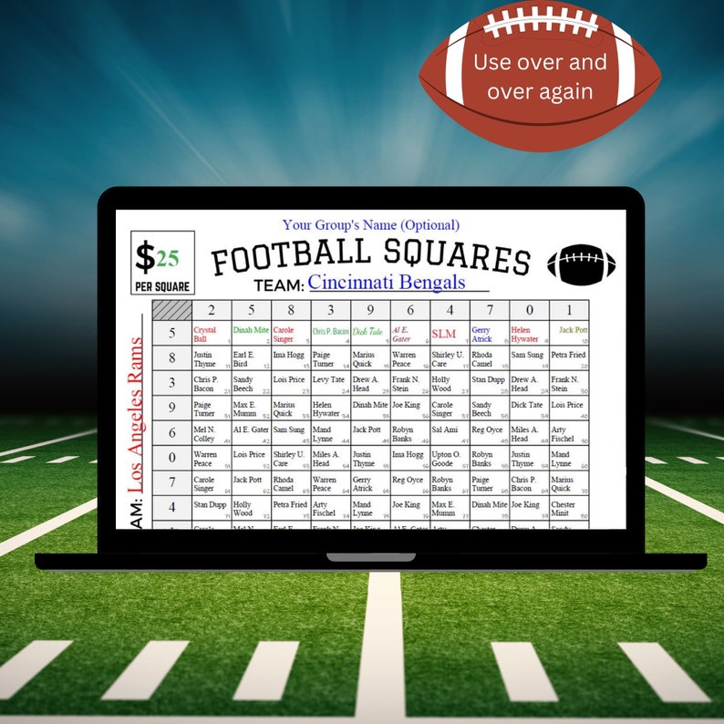 Super Bowl Football Squares: Editable Printable Grid (PDF) - Etsy