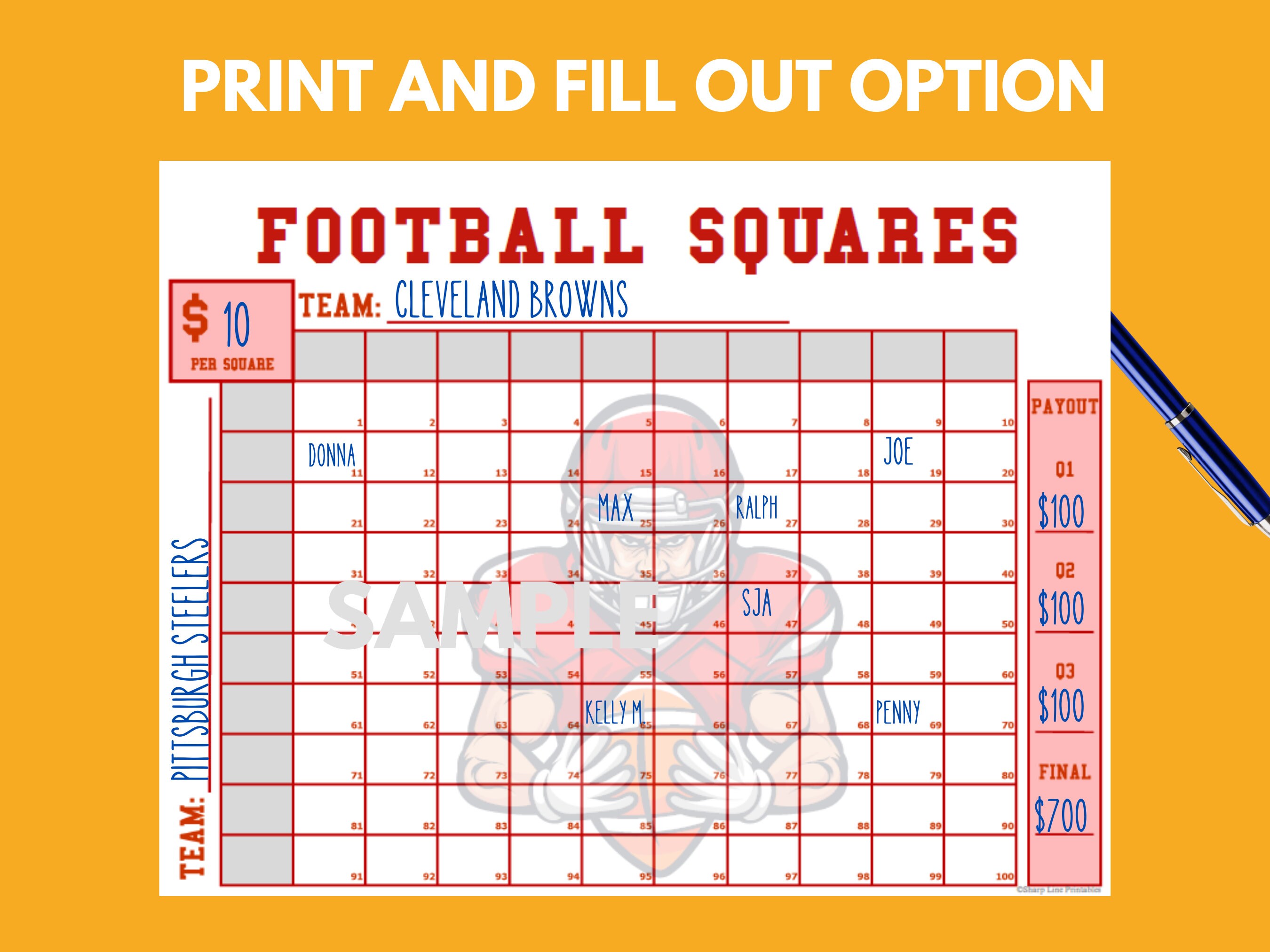 Editable Football Squares Game PDF - Numbered Grids for Football Bets ...