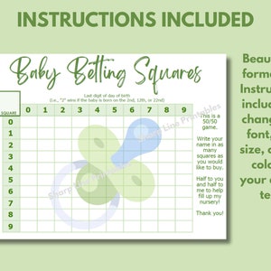Customizable Baby Prediction Betting Squares, Printable Baby Pool Game ...