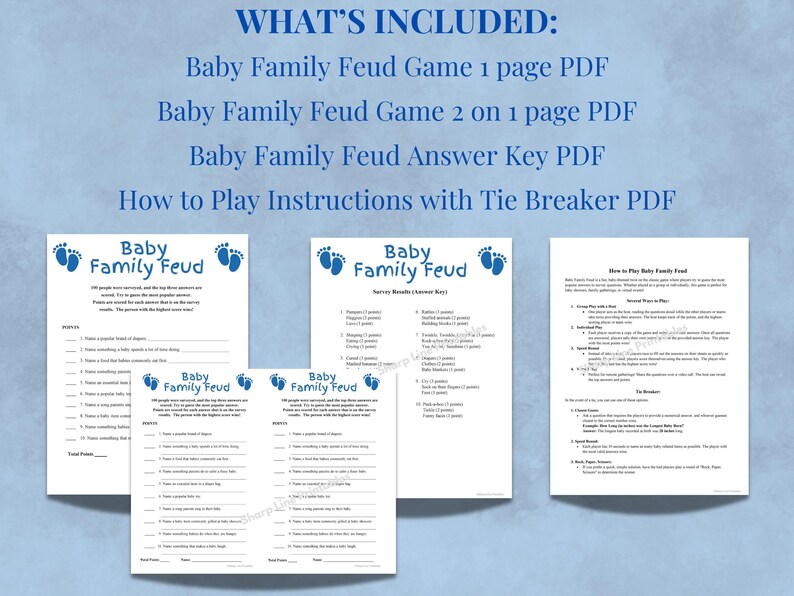Baby Shower Family Feud Game Printable | Blue Footprints Theme ...