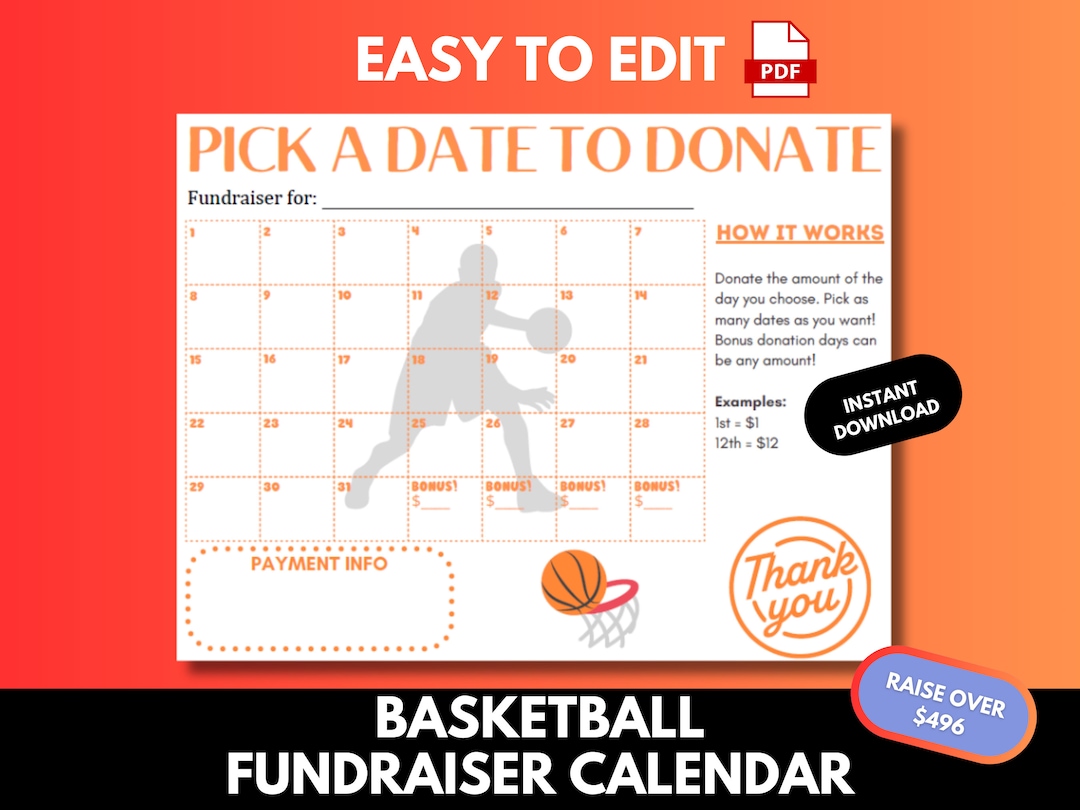 Customizable Basketball Fundraiser Calendar | Editable PDF for Easy ...
