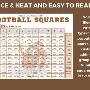 Editable Football Squares Template Printable Editable PDF Football ...