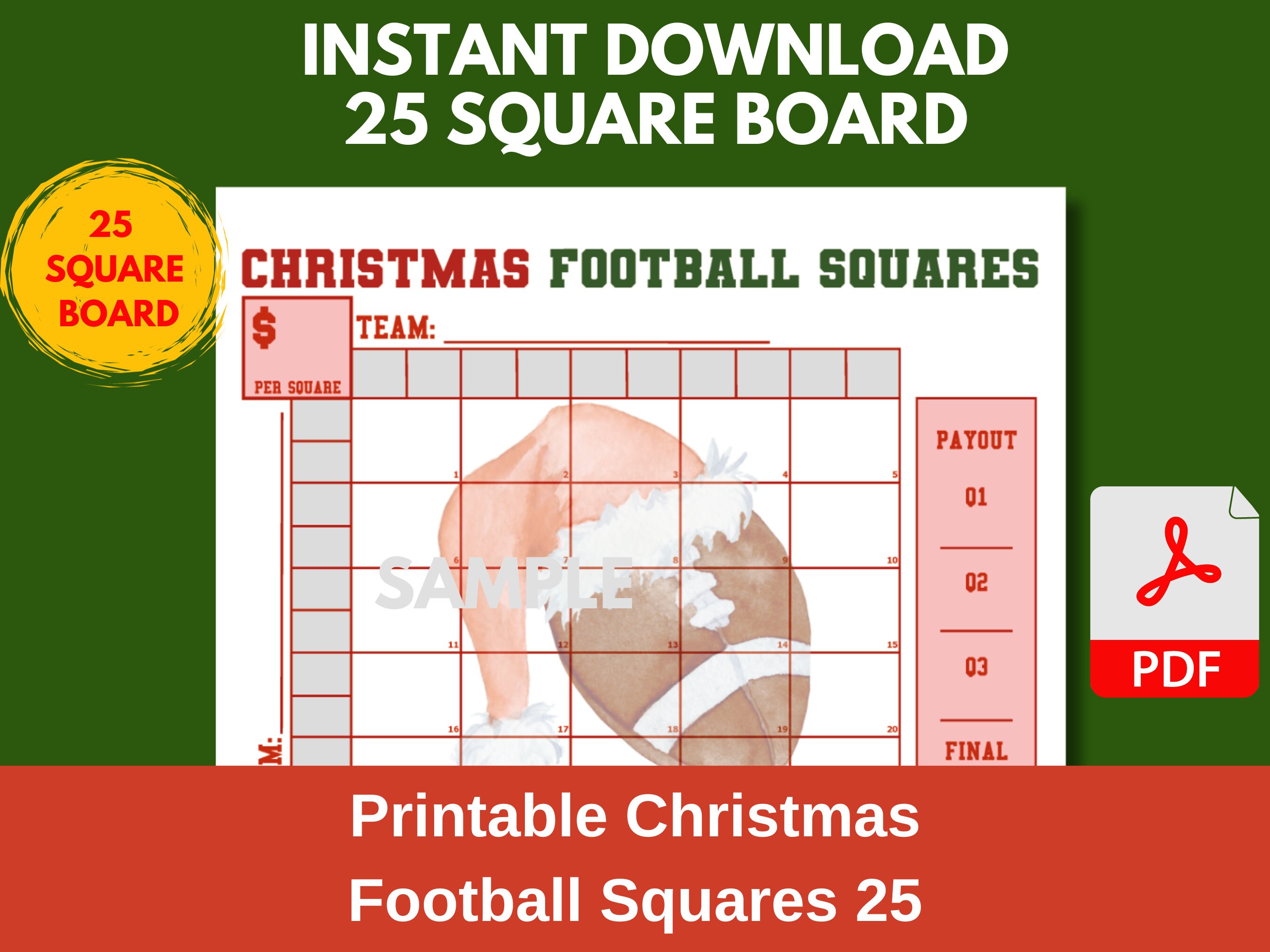 Christmas Football Squares Template: 25 Square Grid (PDF Printable) - Etsy