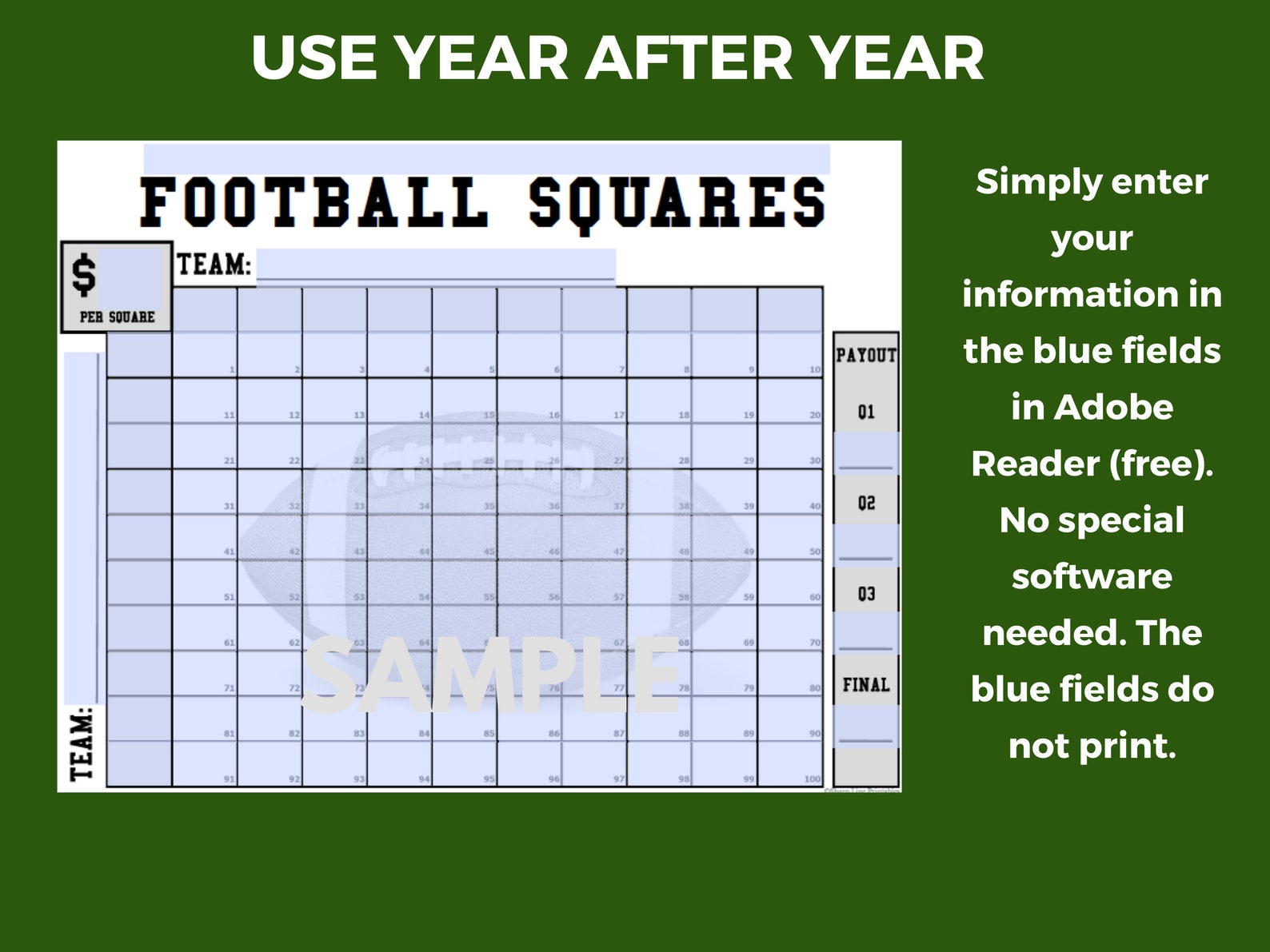 Editable Football Squares Template Printable Editable PDF Football ...