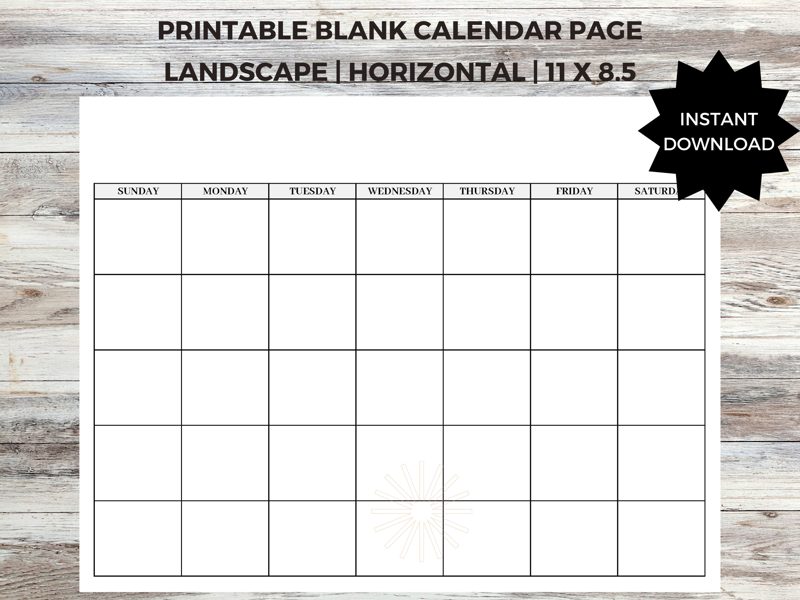 Blank Calendar Page. Printable Monthly Calendar. Monthly - Etsy