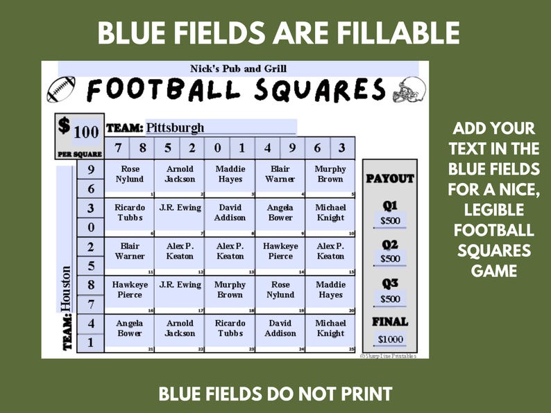 25 Football Squares Printable | Editable Football Square Fundraiser ...
