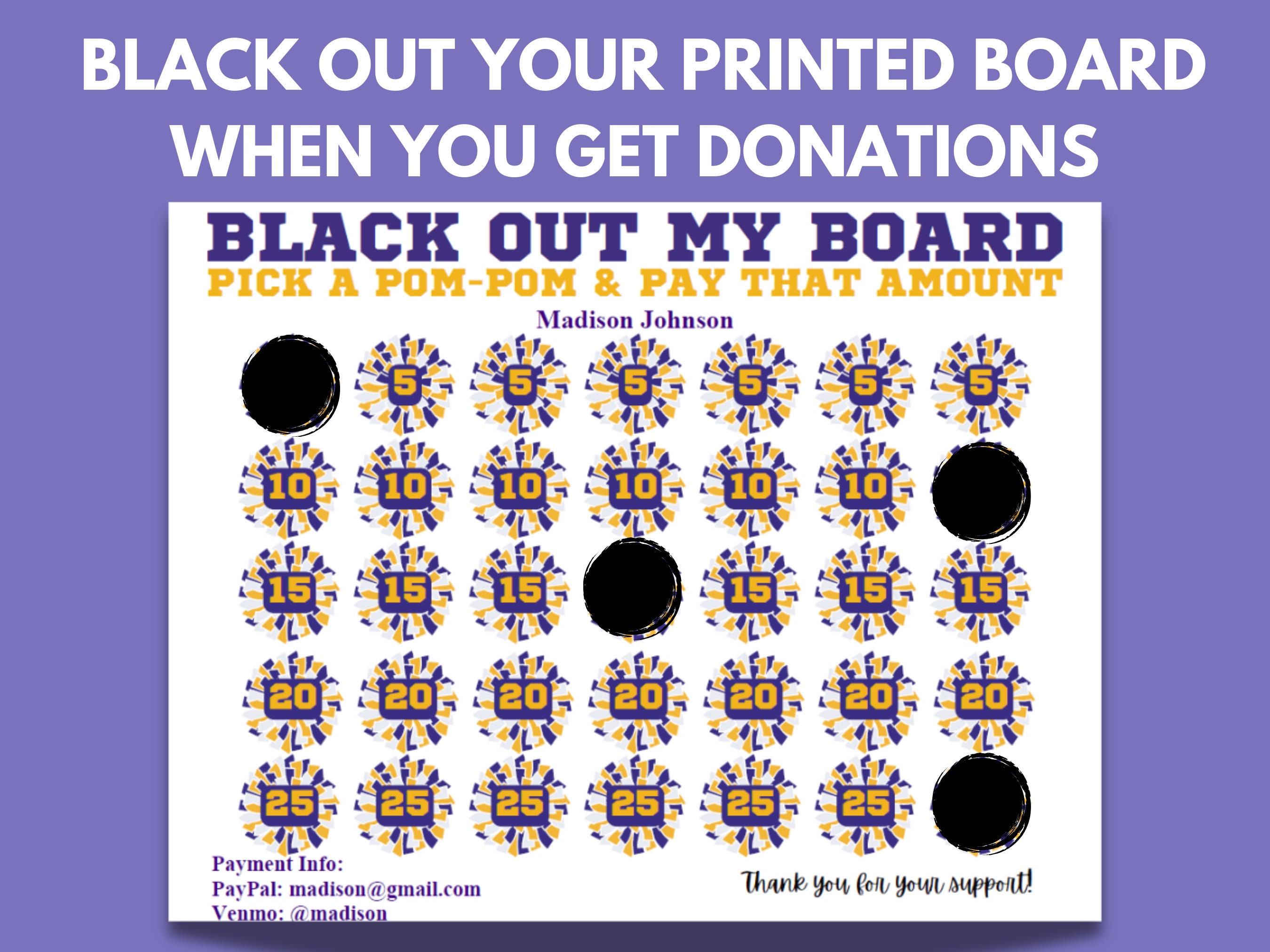 Cheer Fundraiser Template | Customizable | Black Out My Board ...