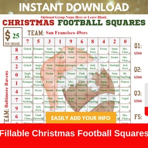 Christmas Football Squares Template: Editable Printable (PDF) - Etsy