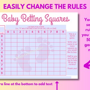 Girl Baby Shower Pink Footprints Guessing Game, Baby Betting Squares ...