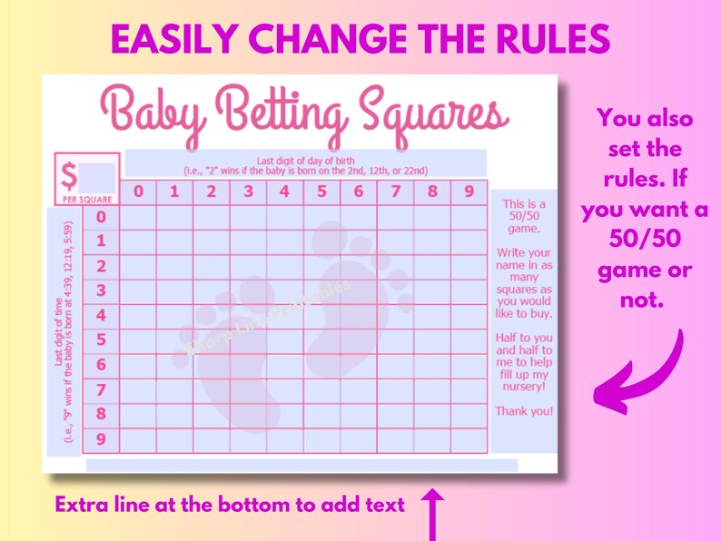 Girl Baby Shower Pink Footprints Guessing Game, Baby Betting Squares ...