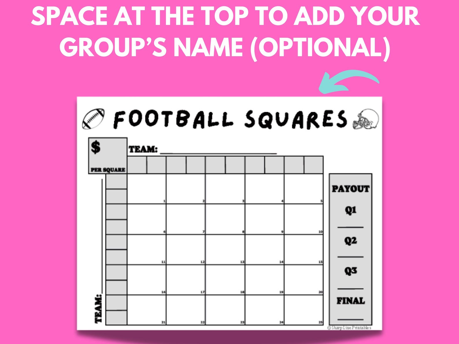25 Football Squares Game Printable PDF | 25 Numbered Squares | Football ...