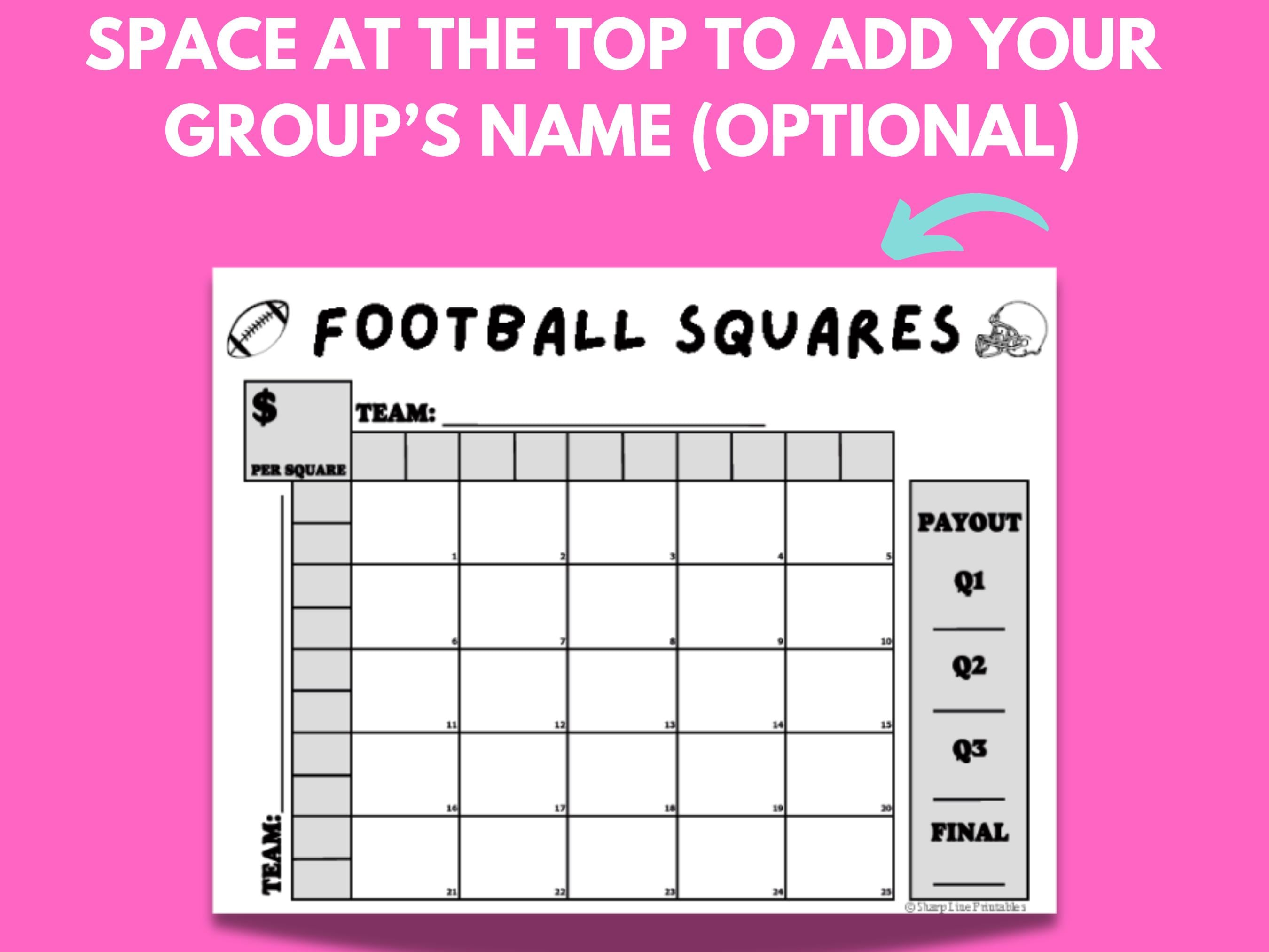 25 Football Squares Game Printable PDF | 25 Numbered Squares | Football ...