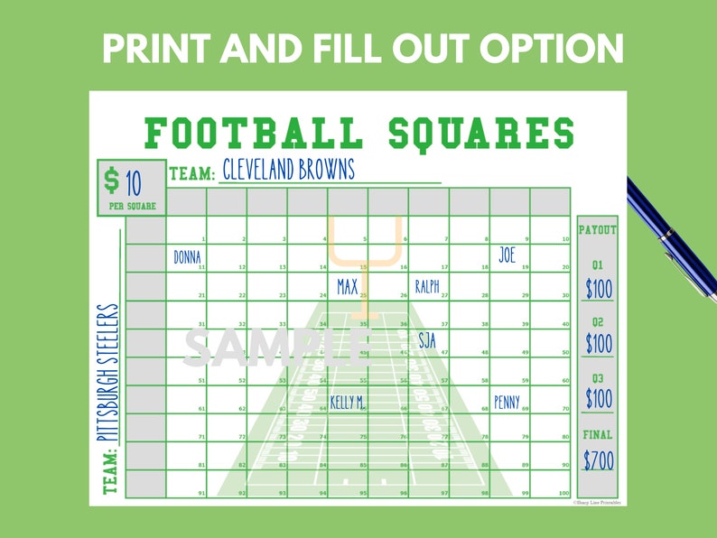 Editable Football Squares Template: 100 Boxes, Numbered Grid (PDF) - Etsy