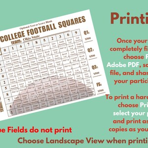 College Football Squares Template Printable Editable PDF Football ...
