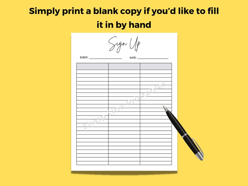 Editable Sign up Sheet Template - Editable PDF Form, Easy to Edit - Etsy