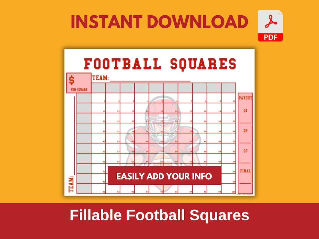 Editable Football Squares Game PDF - Numbered Grids for Football Bets ...