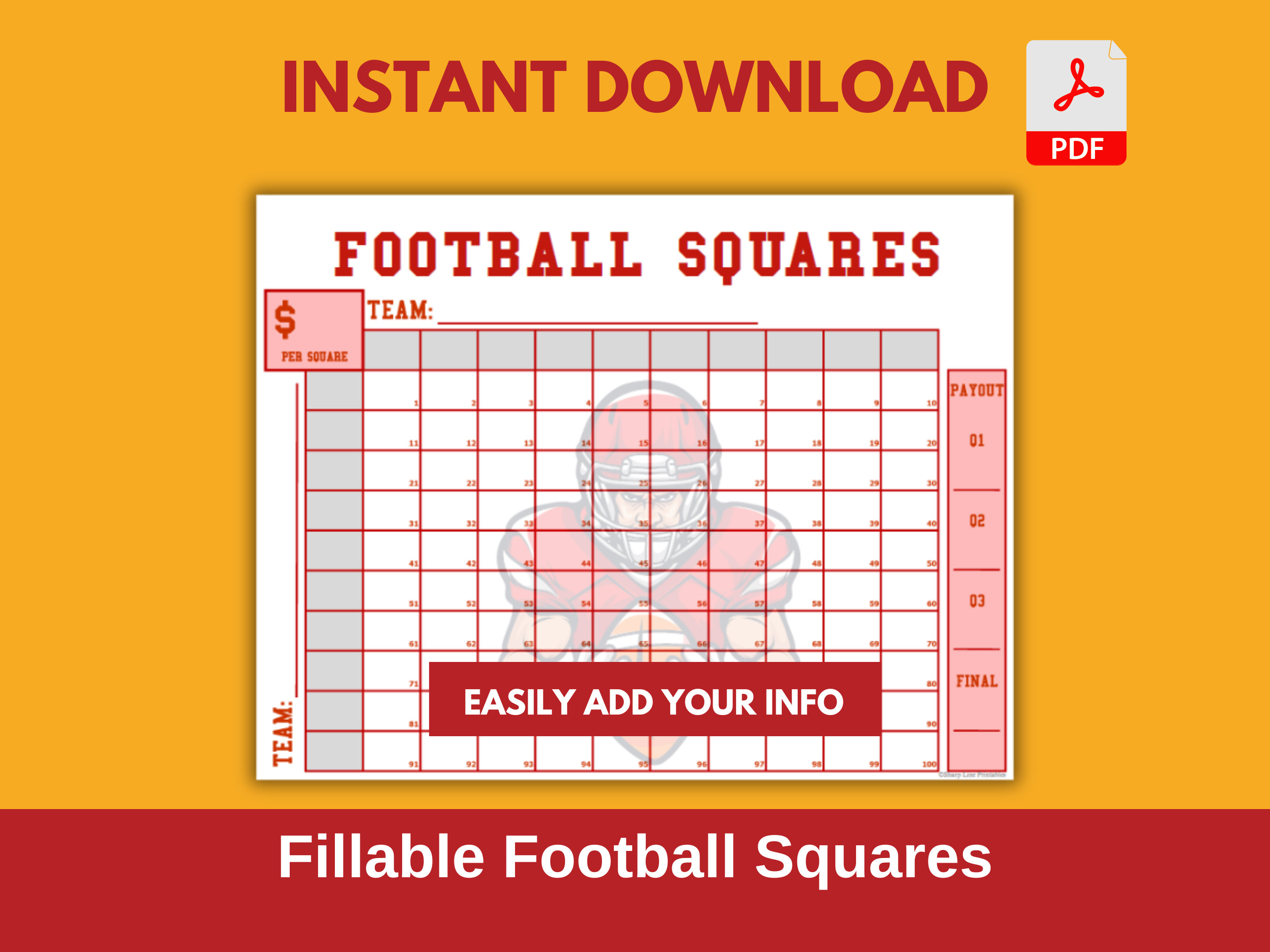 Editable Football Squares Game PDF Numbered Grids for Football Bets ...