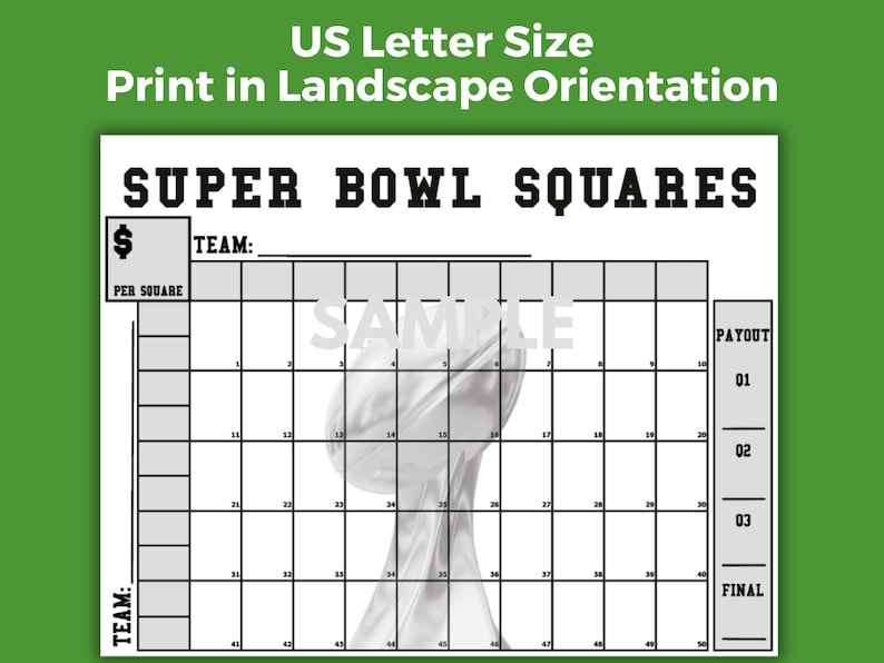 Super Bowl 50 Square Game Board Template Printable Football - Etsy