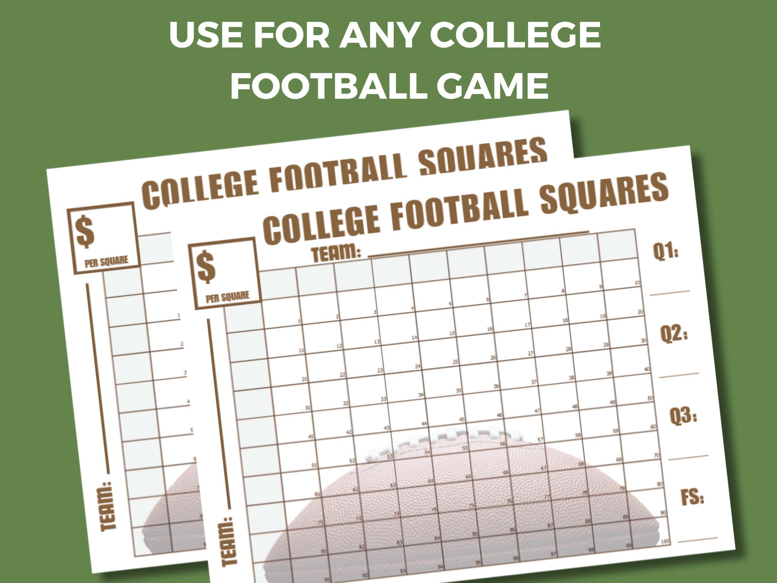 College Football Squares Template | 100 Numbered Square Grid | Instant ...