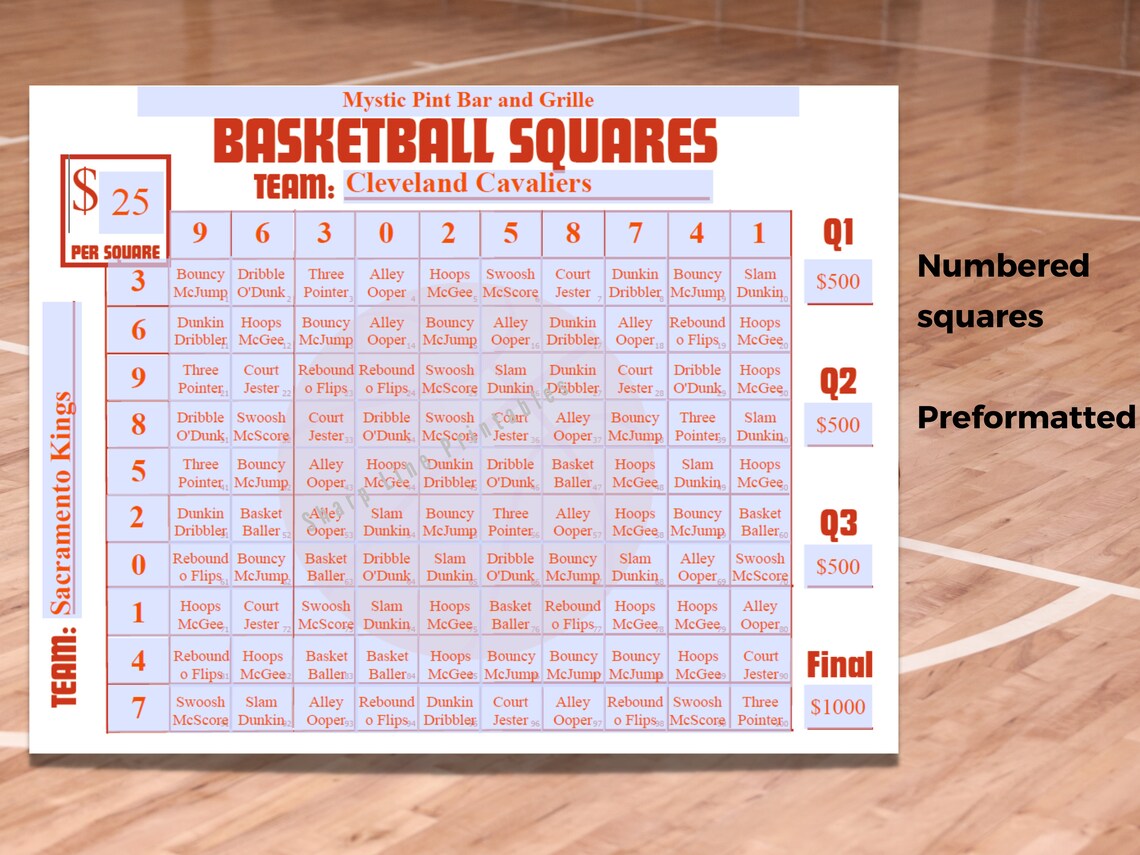 Basketball Squares Template: Editable Party Game (PDF Download) - Etsy