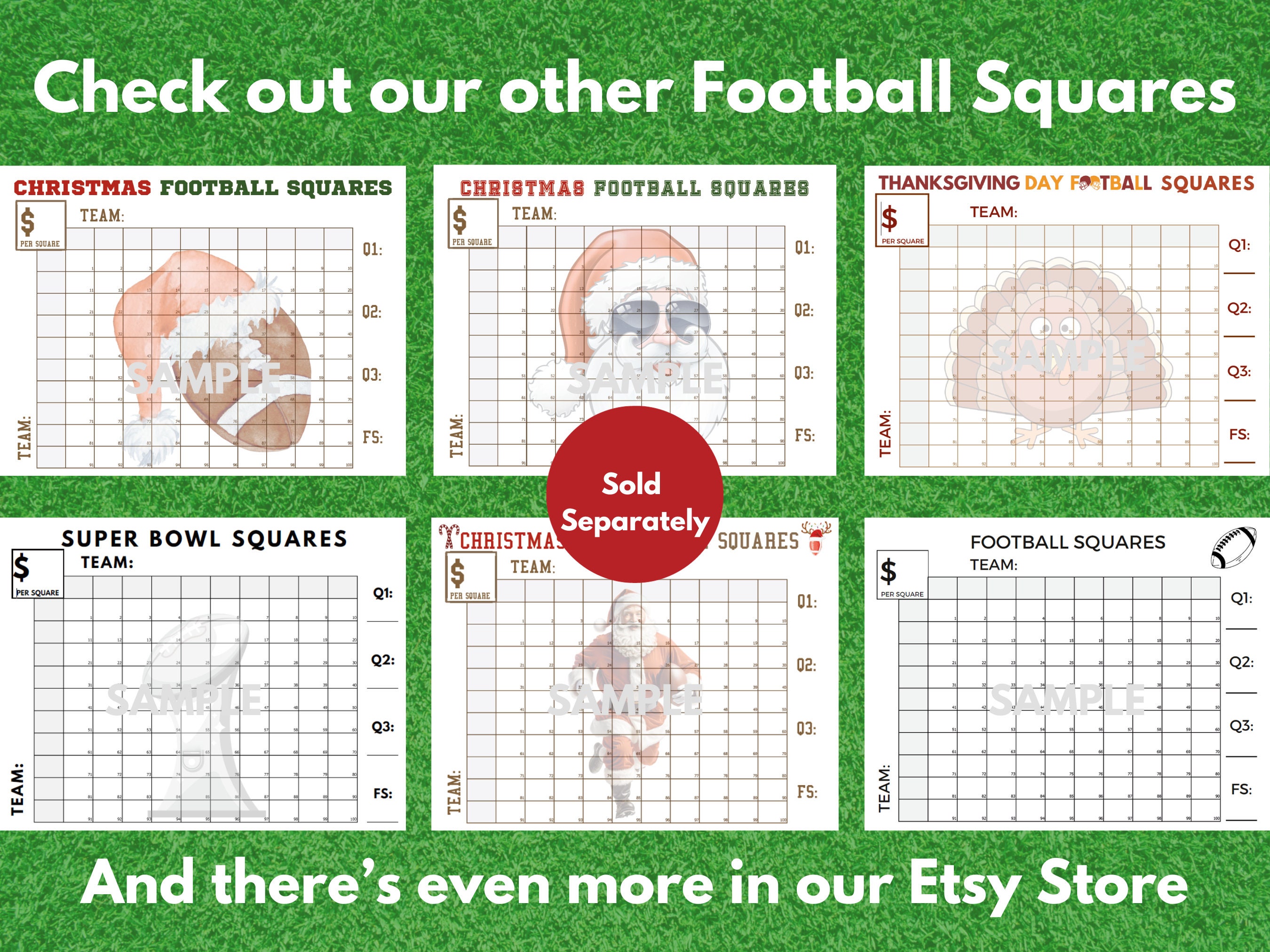 50 Christmas Football Squares Template Printable Editable PDF Football ...