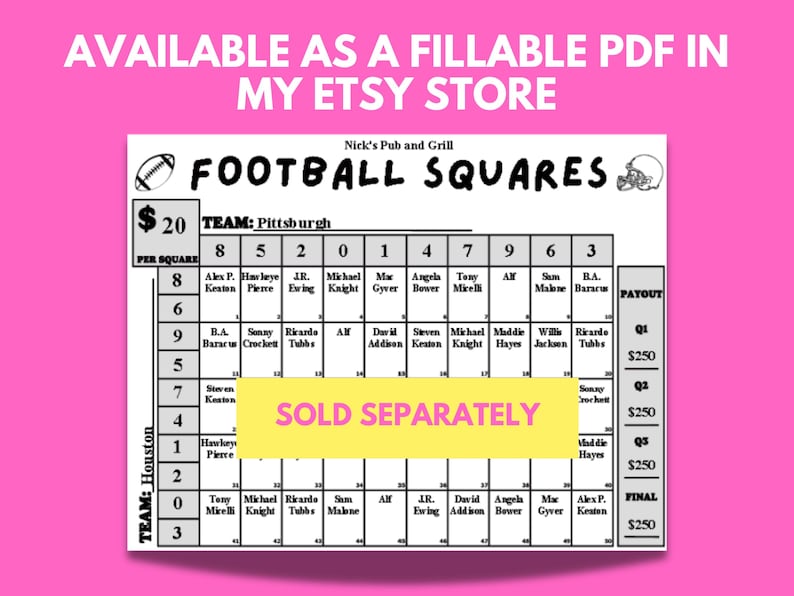50 Square Football Pool Template: Fundraiser Game (printable PDF) - Etsy