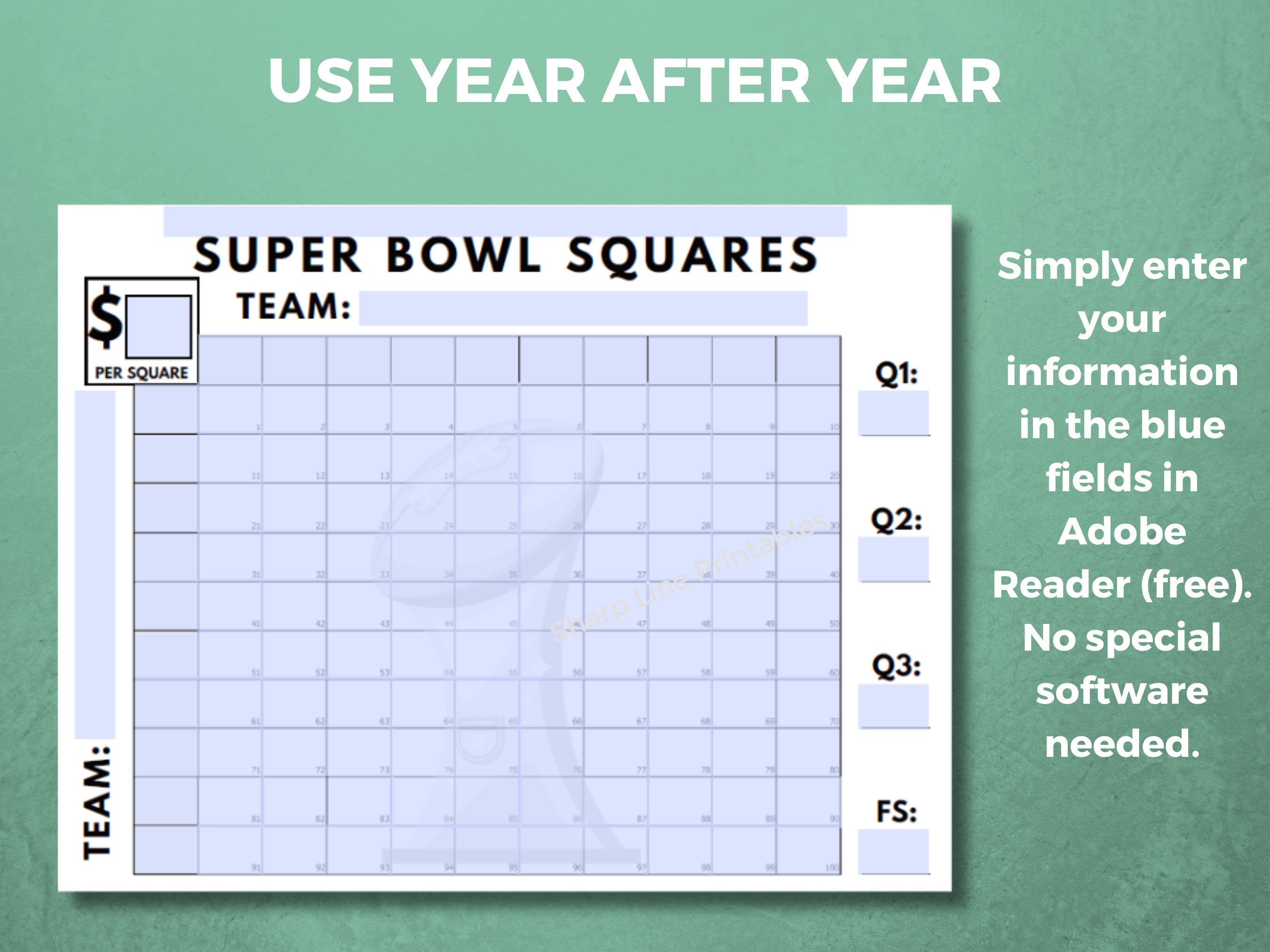 Super Bowl Squares Template Fillable Football Squares Game - Etsy UK