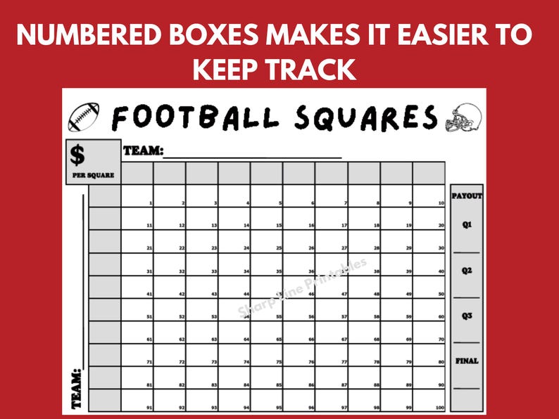 Printable Football Squares PDF, Instant Download, Super Bowl Pool ...