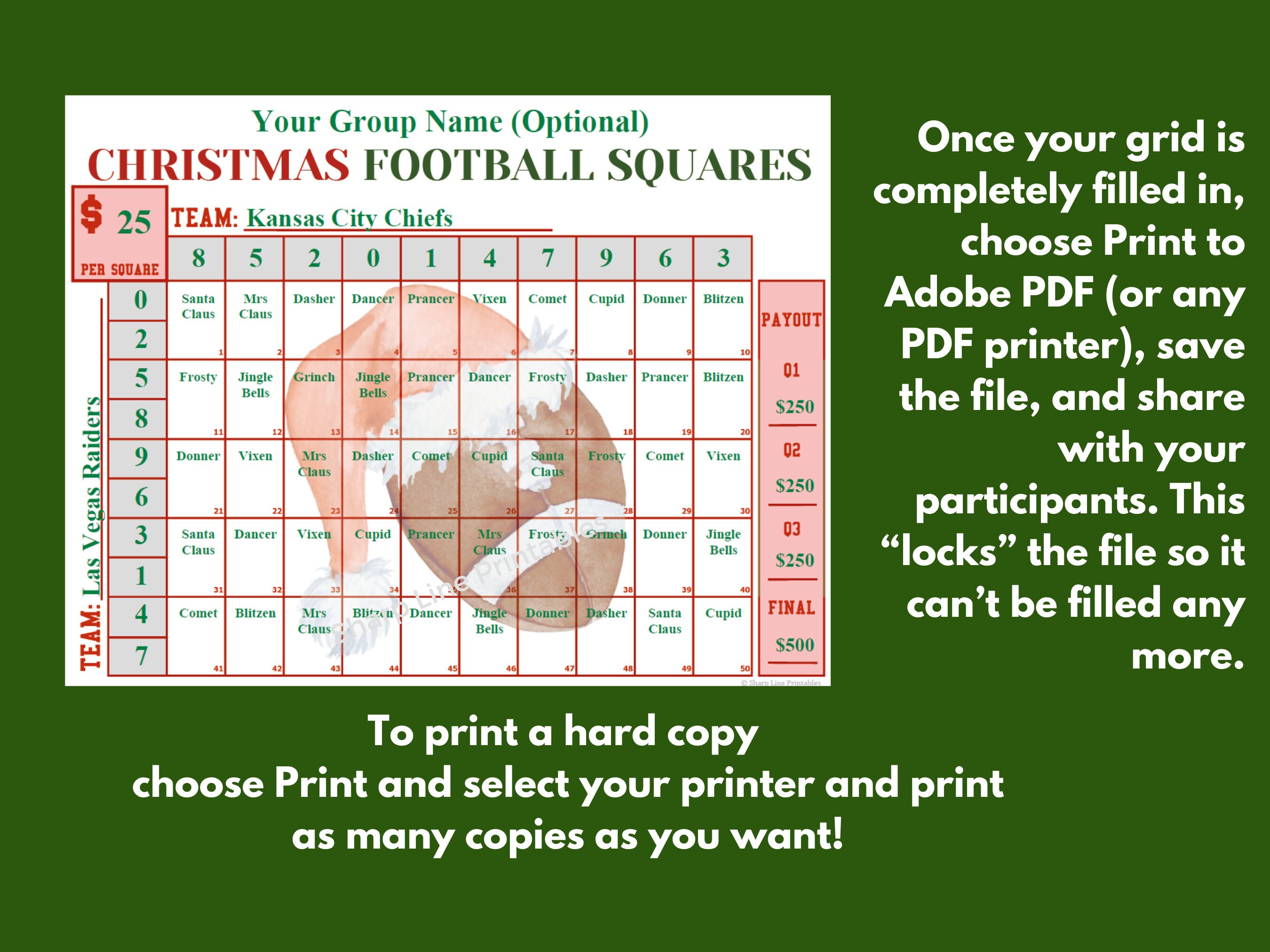 Editable Christmas Football Squares Template Bundle Football Fundraiser ...