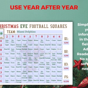 Editable Football Squares Template Christmas Football Fundraiser ...